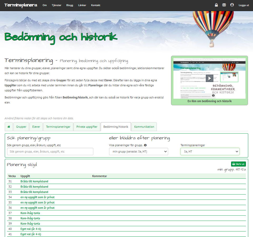 Undervisning på Terminsplanera
